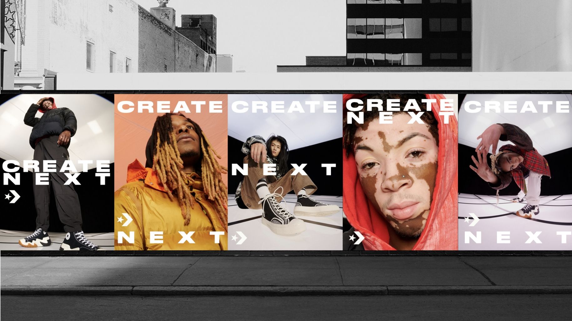 5 Create Next Posters rendered next to each other against black and ...
